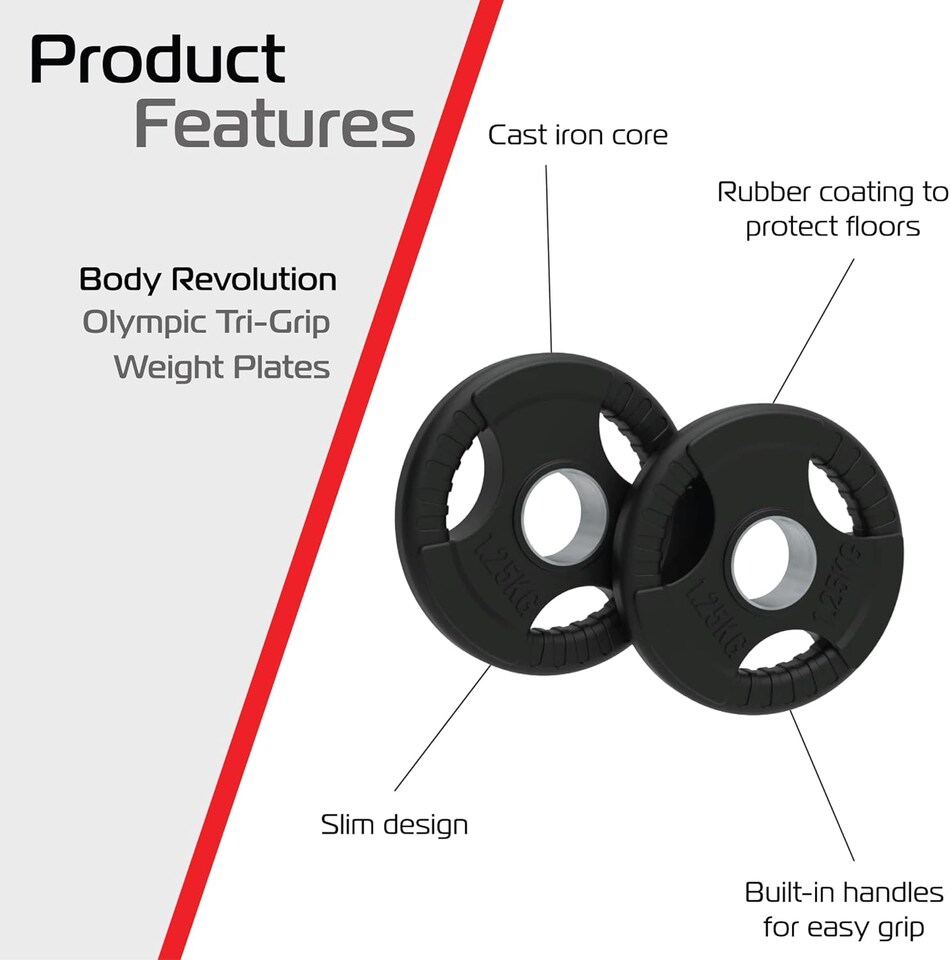 Olympic Tri-Grip Rubber Weight Plates Black Pairs Sets 25kg - Tesco ...