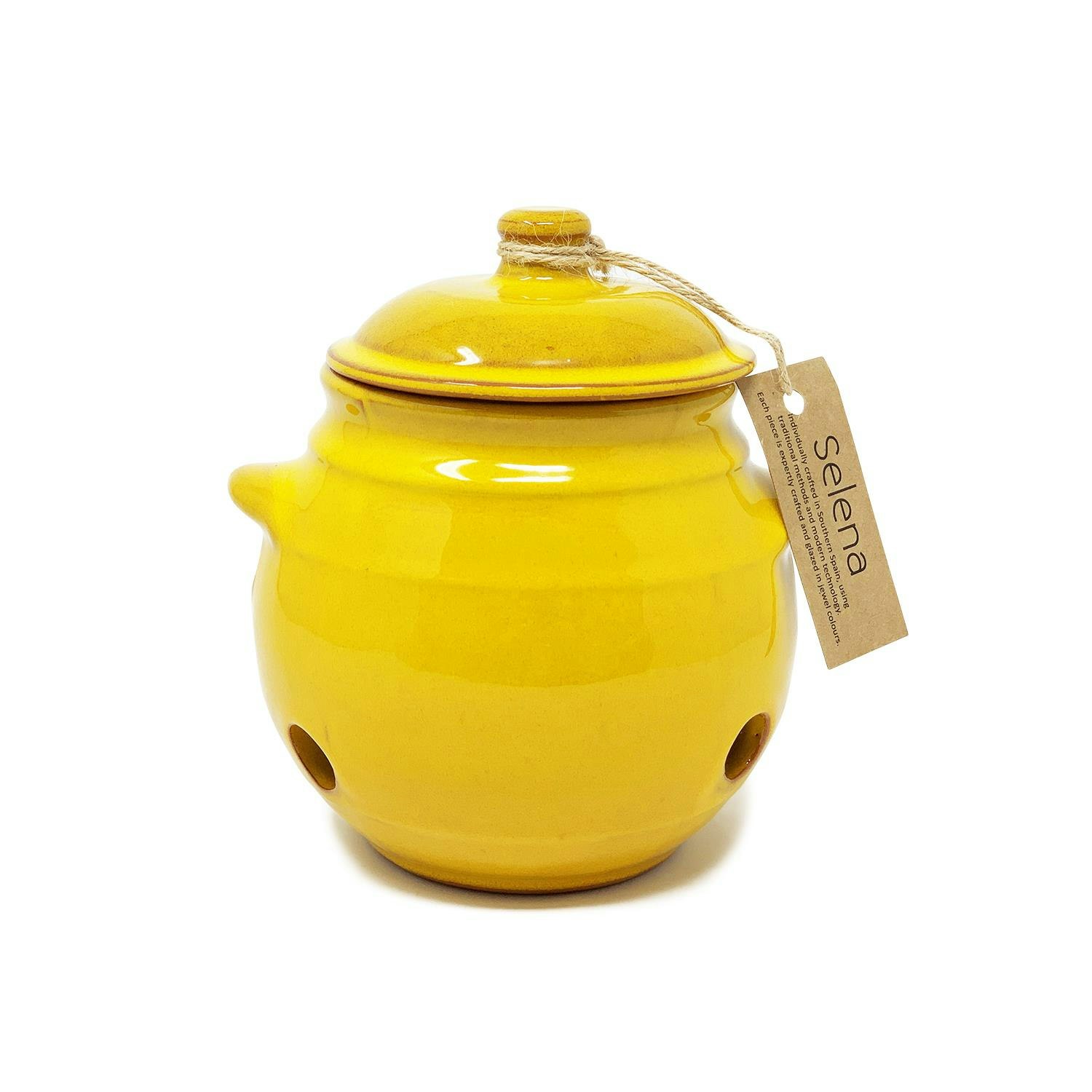 Verano Spanish Ceramics Selena Glazed Garlic Jar - 15cm Yellow Yellow ...