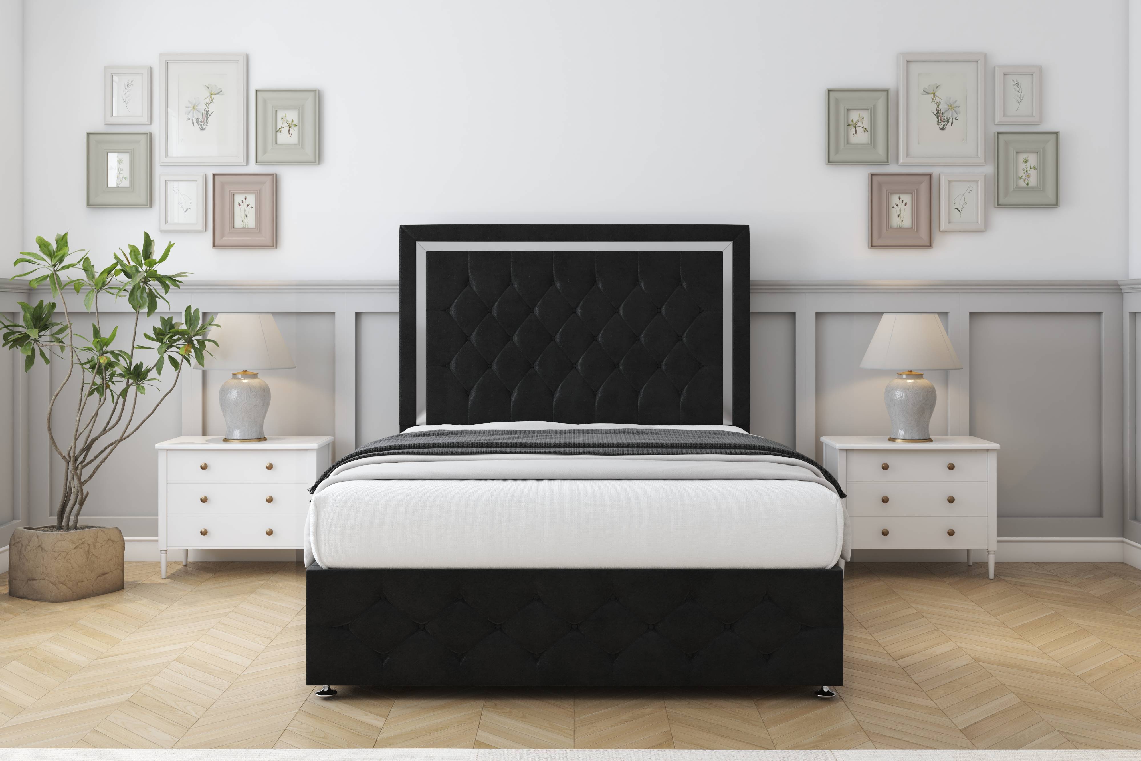 Sloomy Sofia Chrome Black Plush Divan Bed With Mattress 2 Drawers Right ...