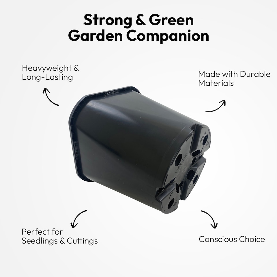 2 Litre Square Black Plant Pots, Strong Plastic Growing and Transplant ...