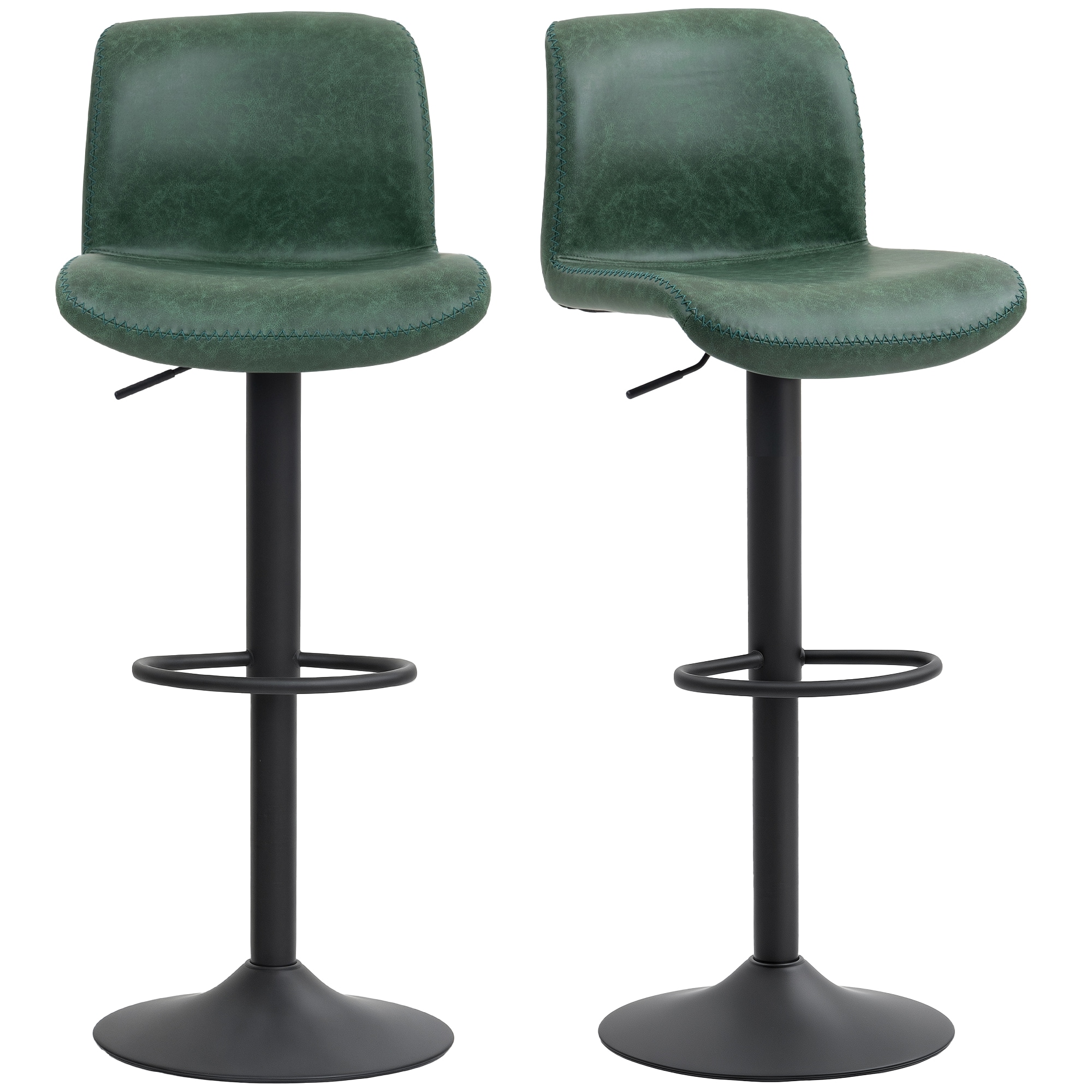 HOMCOM Barstools Set of 2, Dining Stools with Backrest and Footrest ...