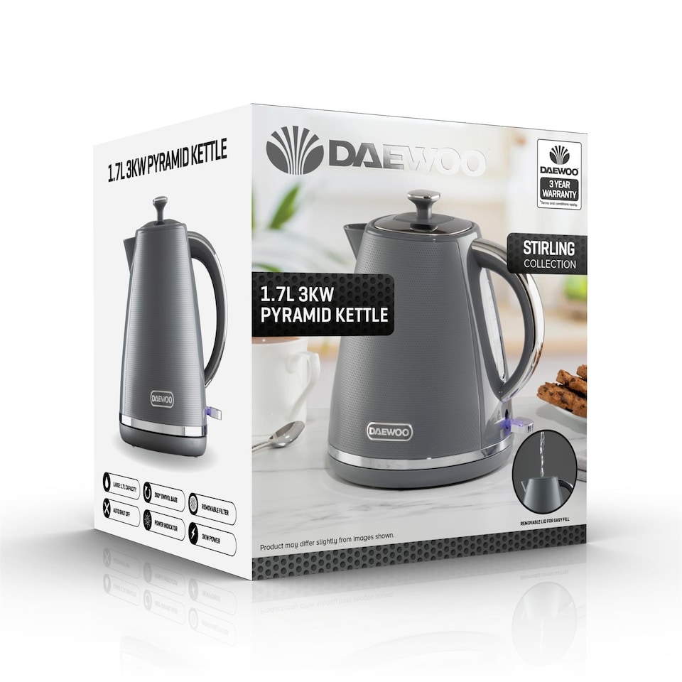 Daewoo Grey Stirling 1.7L Pyramid Kettle - Tesco Groceries