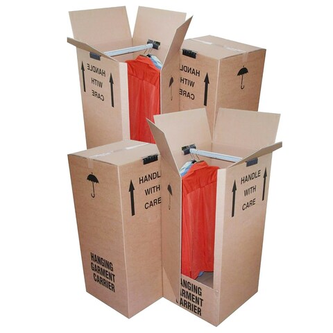 5 x Wardrobe Removal Cardboard Storage Boxes With Hanging Rail | Brown ...