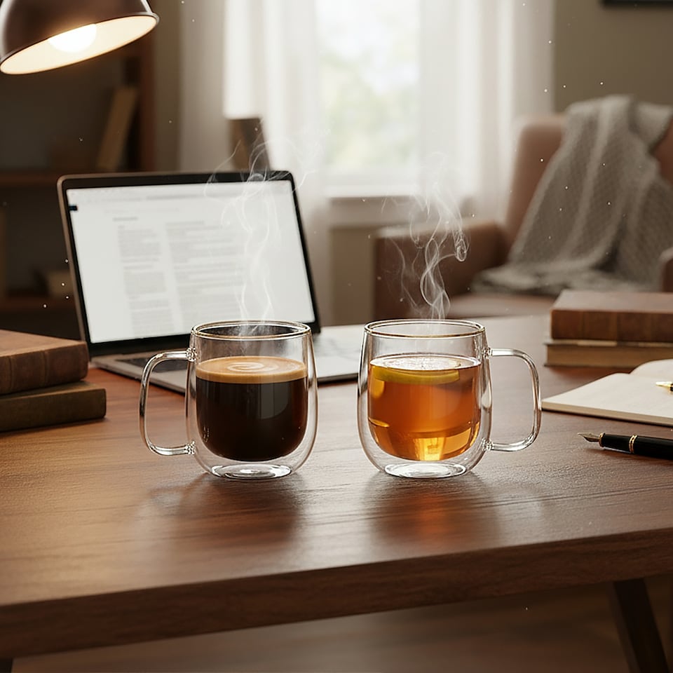 Living and Home 2 Pcs Double-Walled Borosilicate Glass Coffee Cups ...