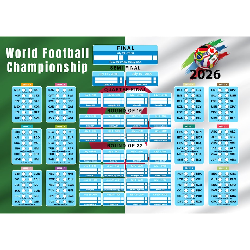 Algeria Flag World Football Championship Cup 2026 A2 Fixture Wall Chart ...