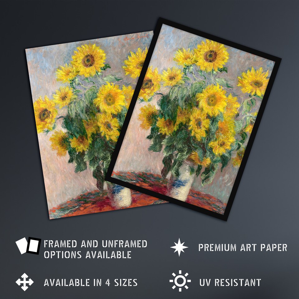Bouquet of Sunflowers Claude Monet Vintage Huge Wall Art Print 18X24 In ...