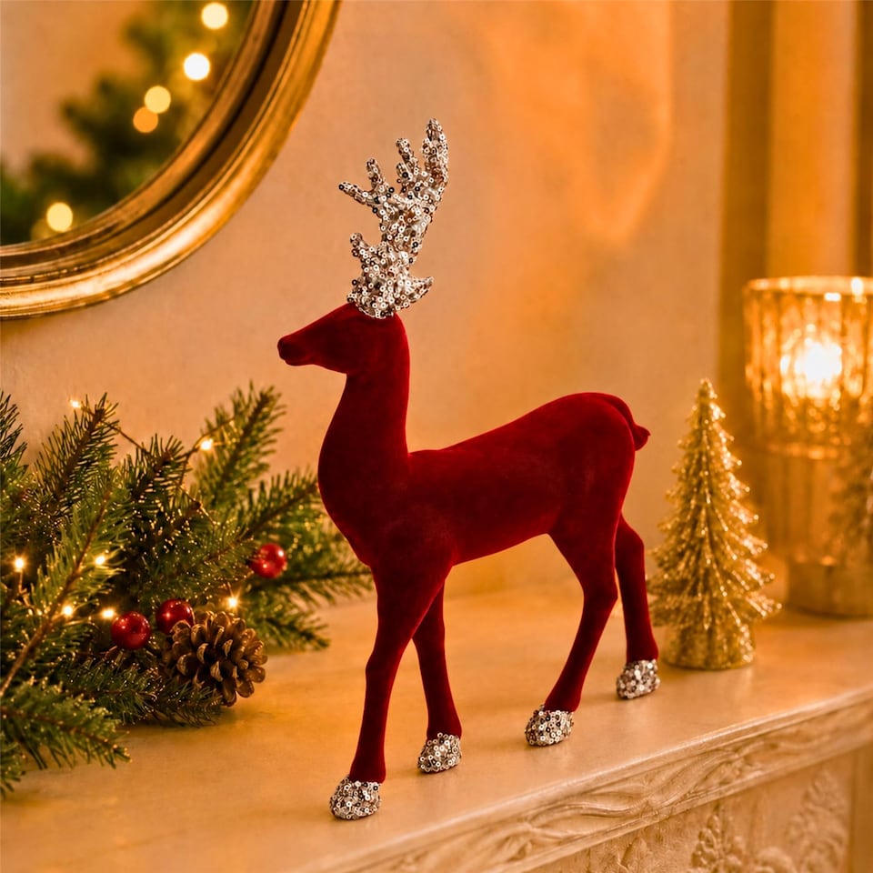 35cm Velvet Deer Christmas Reindeer Ornament - Tesco Groceries