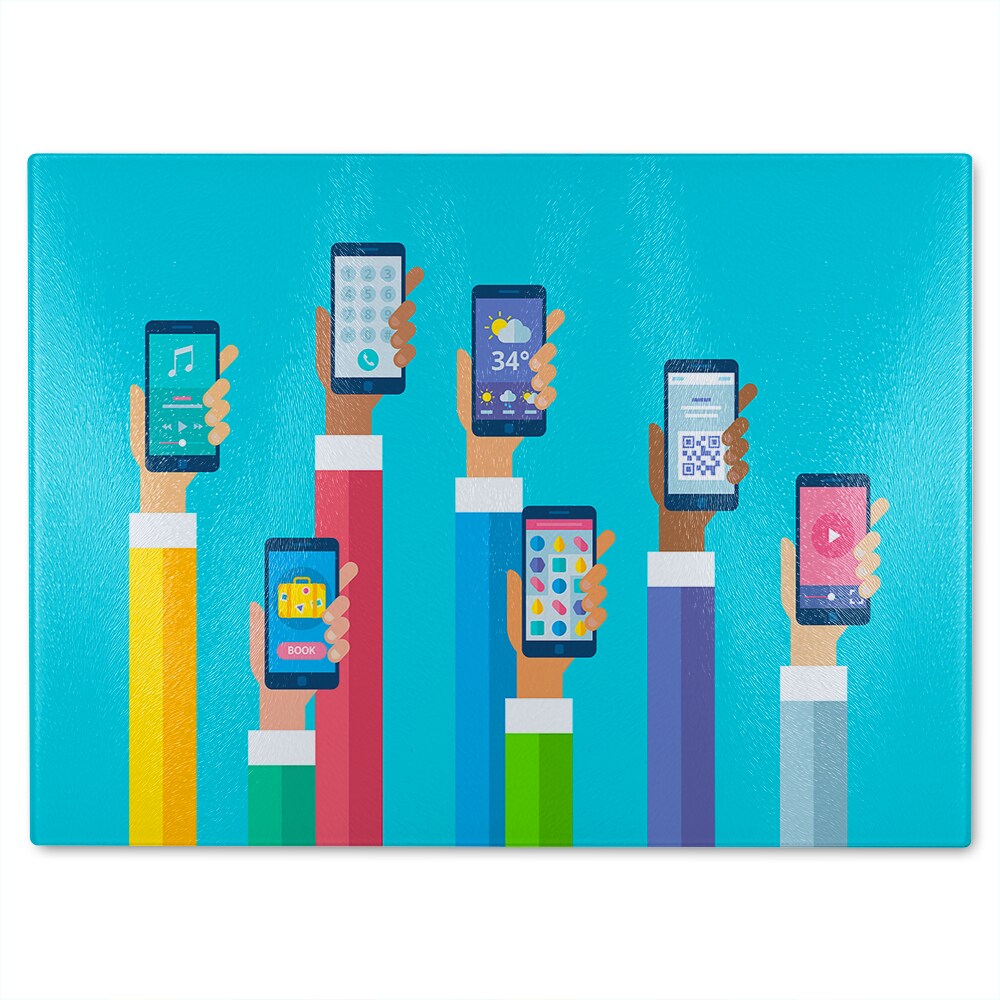 Hands Holding Smart Phones Glass Chopping Board | Multi - Tesco Groceries
