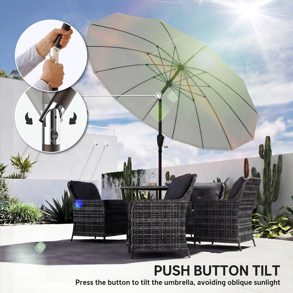 Outsunny 2m Shanghai Garden Parasol Umbrella, Outdoor Sun Shade, Light ...
