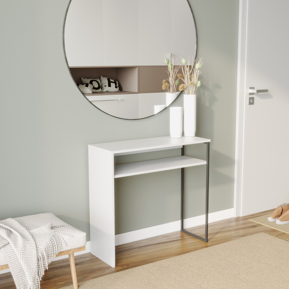 URBNLIVING 80cm Wooden And Steel Console Table With Storage Shelf ...