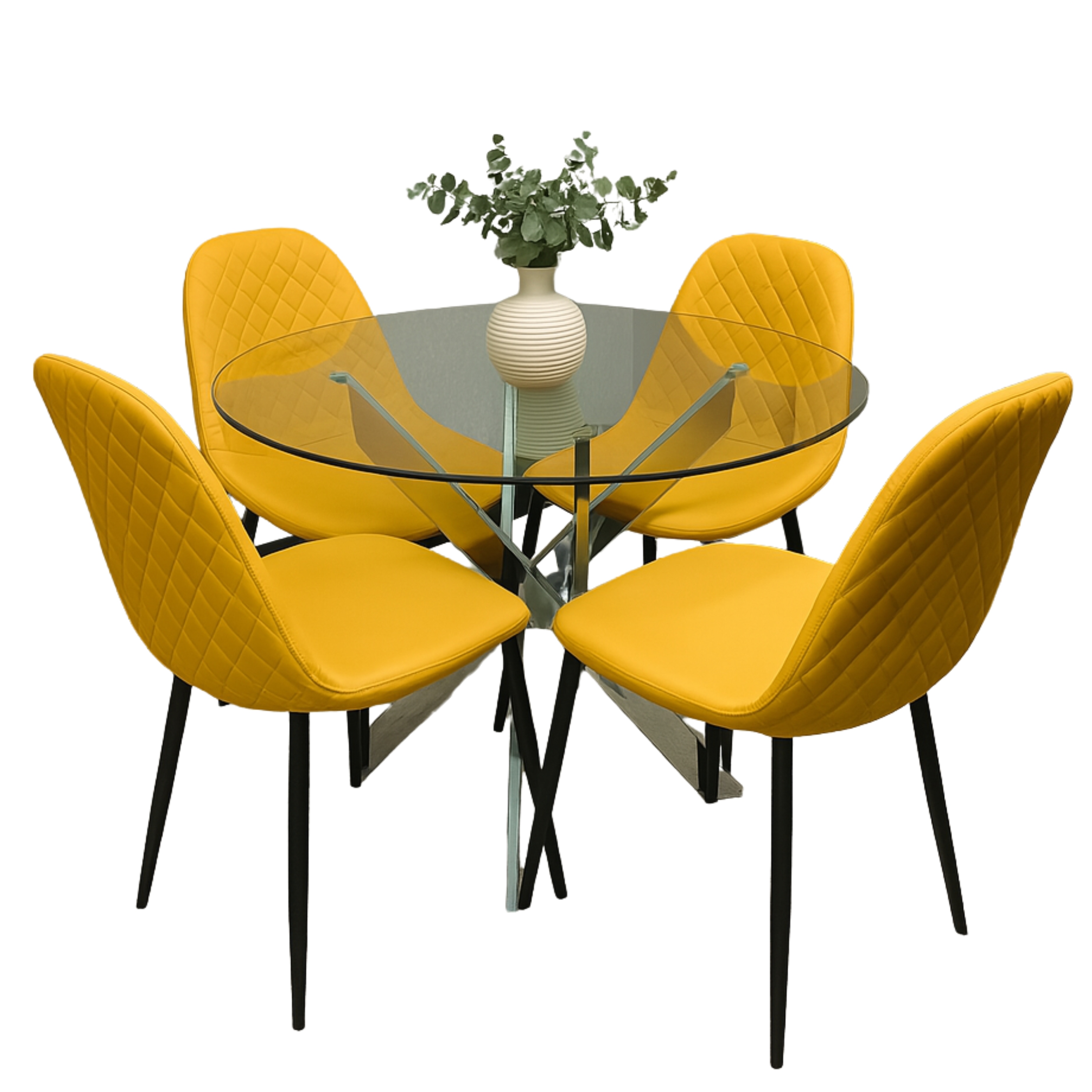 Round Glass Dining Table with 4 Mustard Faux Leather Chairs - Tesco ...