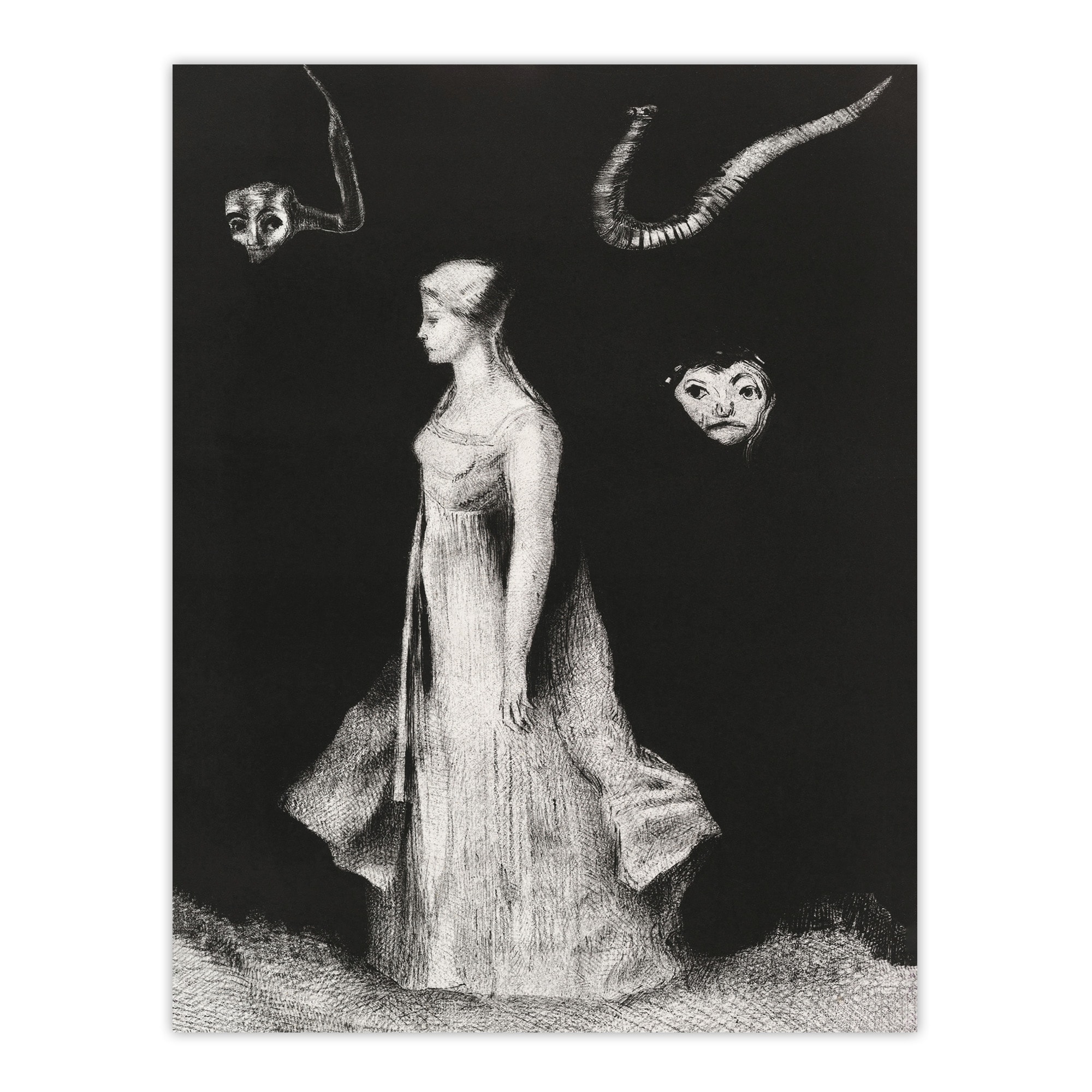 Haunting Ghostly Female Figure Redon Vintage Huge Wall Art Poster Print ...