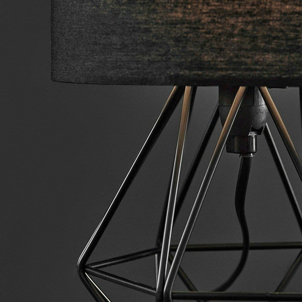 ValueLights Modern Small Satin Black Metal Basket Cage Table Lamp With ...