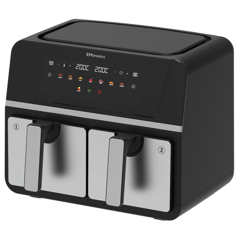 EMtronics 9L Double Basket Air Fryer - Stainless Steel - Tesco Groceries