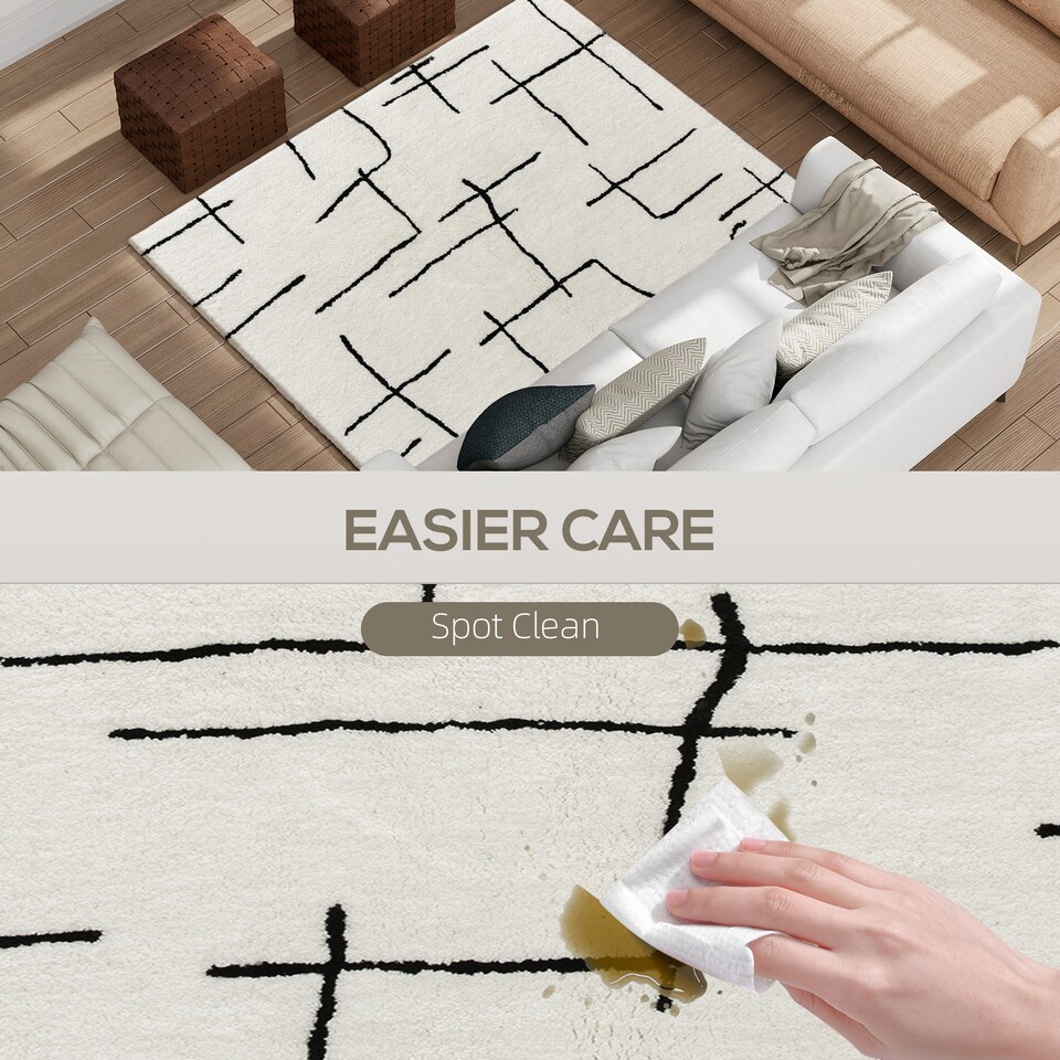 HOMCOM High Pile Modern Shaggy Rug, Soft Floor Carpet 120 x 170 cm ...