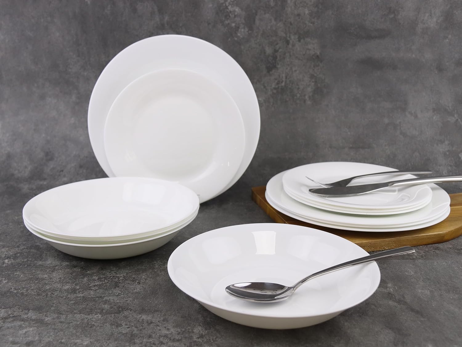 White Opal Glass Dinner Set Plates Soup Bowls Dinnerware | White | Aria ...