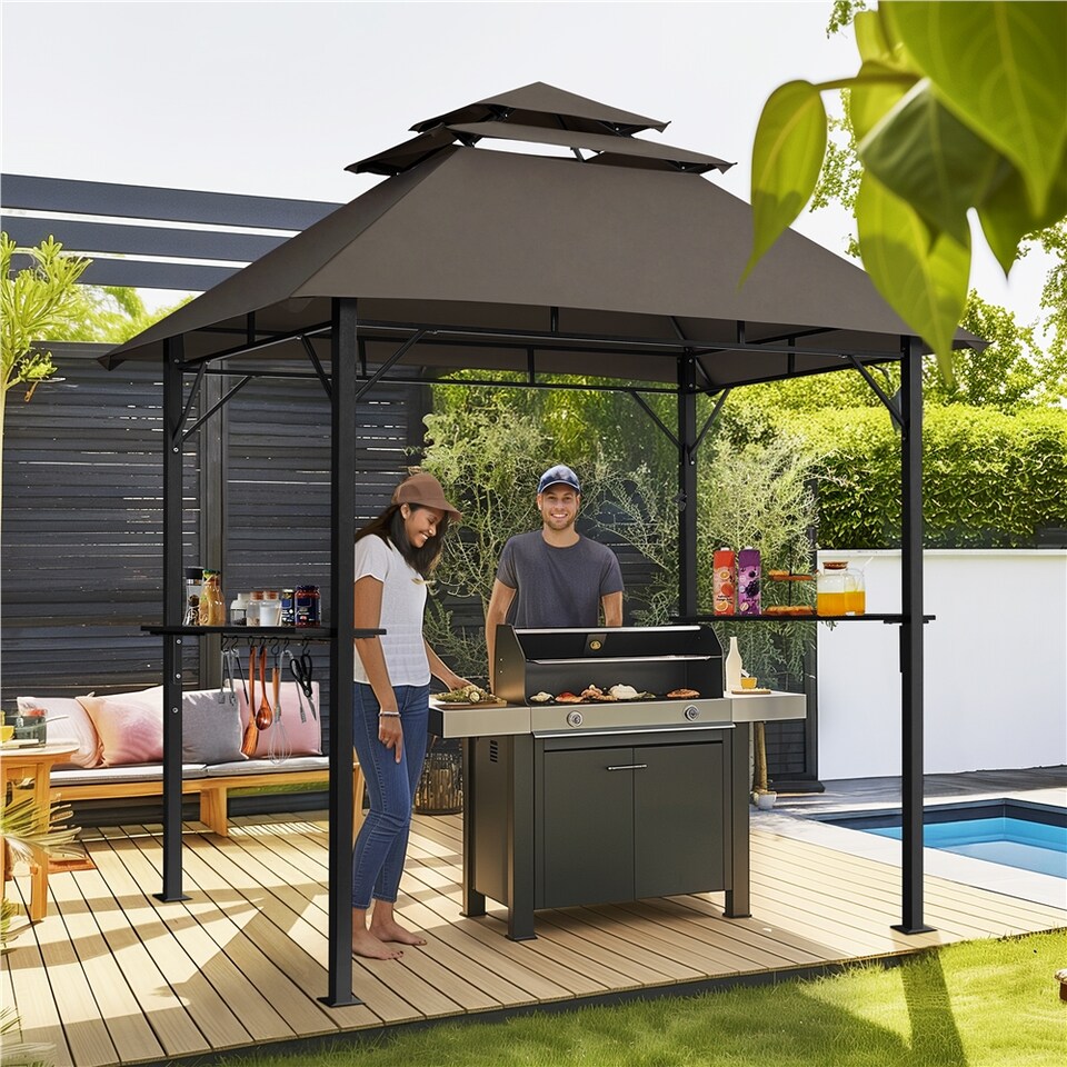 Yaheetech Grill Gazebo with Height-adjustable Shelves-Brown | Brown ...