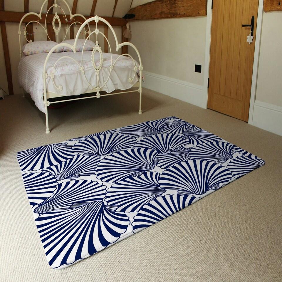 Striped Sea Shells (Rug) Blue | Medium: 80x150cm - Tesco Groceries