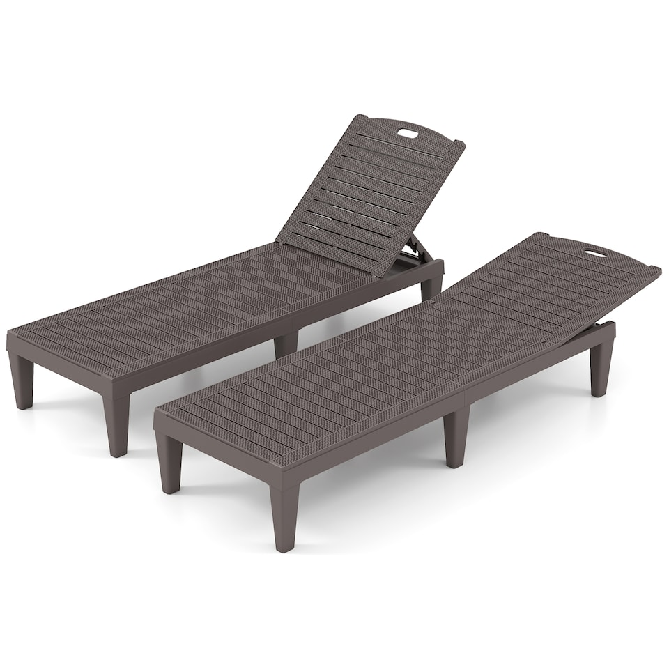 COSTWAY Chaise Lounge Chairs Set of 2 Outdoor PP Lounge Chairs-Brown ...