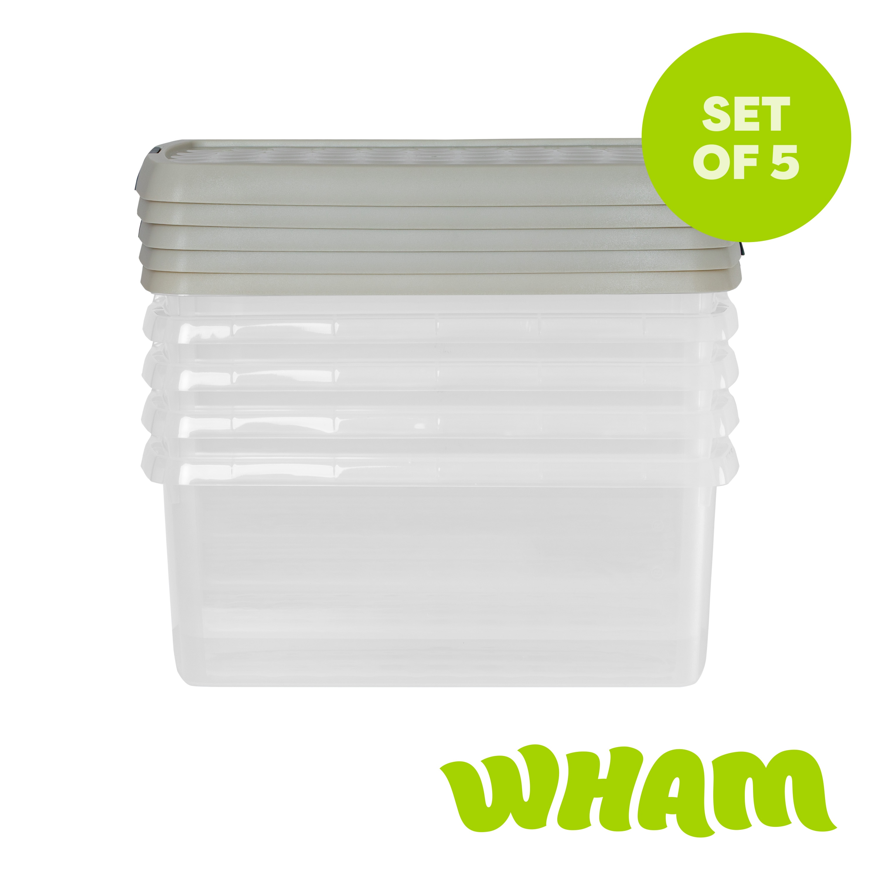 Wham Clip 5x 10.5L Rectangular Plastic Storage Boxes with Clip Lock ...