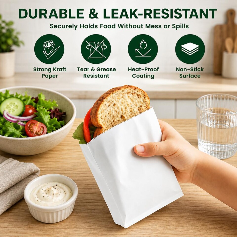 ECONX 1000 X 8.5 Inch White Greaseproof Paper Bags Food Bags for Bakery ...