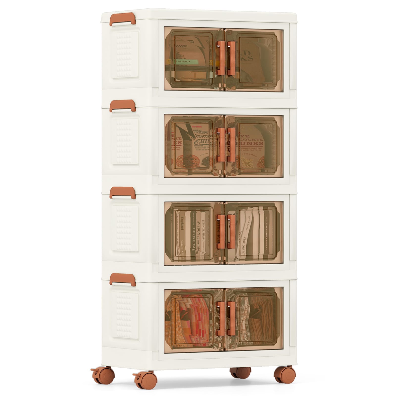 COSTWAY 4-Pack Stackable Plastic Storage Boxes 208L Collapsible Storage ...