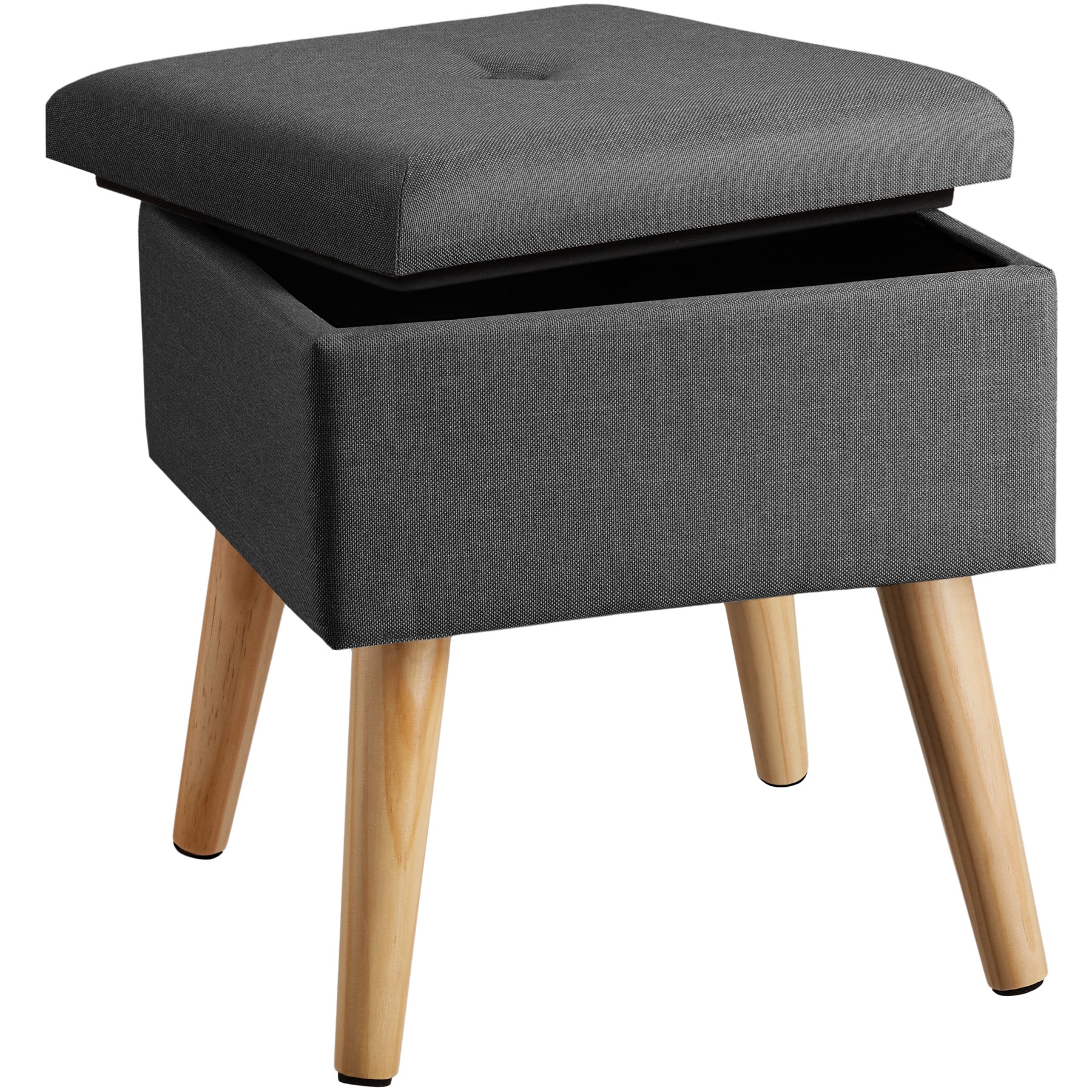 Stool Elva - padded, linen look with storage space | Grey | dark grey ...