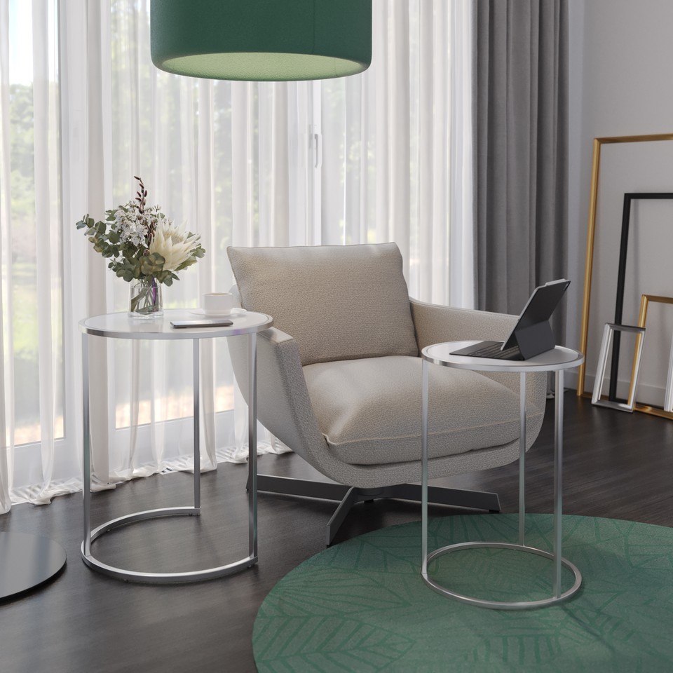 2 Piece Round Nesting Side Tables Set Tempered Glass Top Metal Leg ...