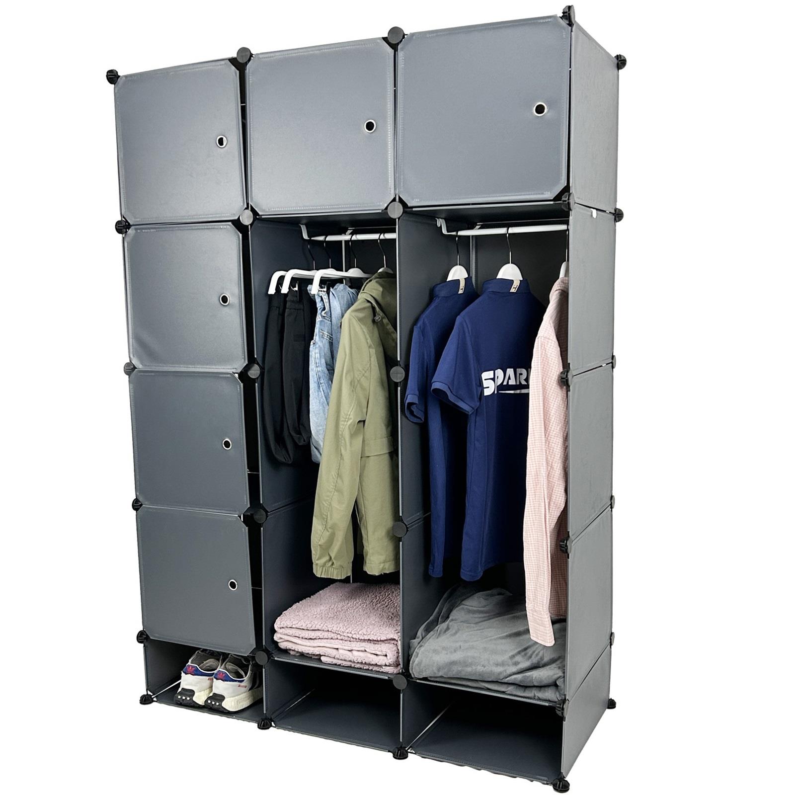 Gr8 Home 15 Cube Wardrobe Portable Interlocking Plastic Modular Closet ...