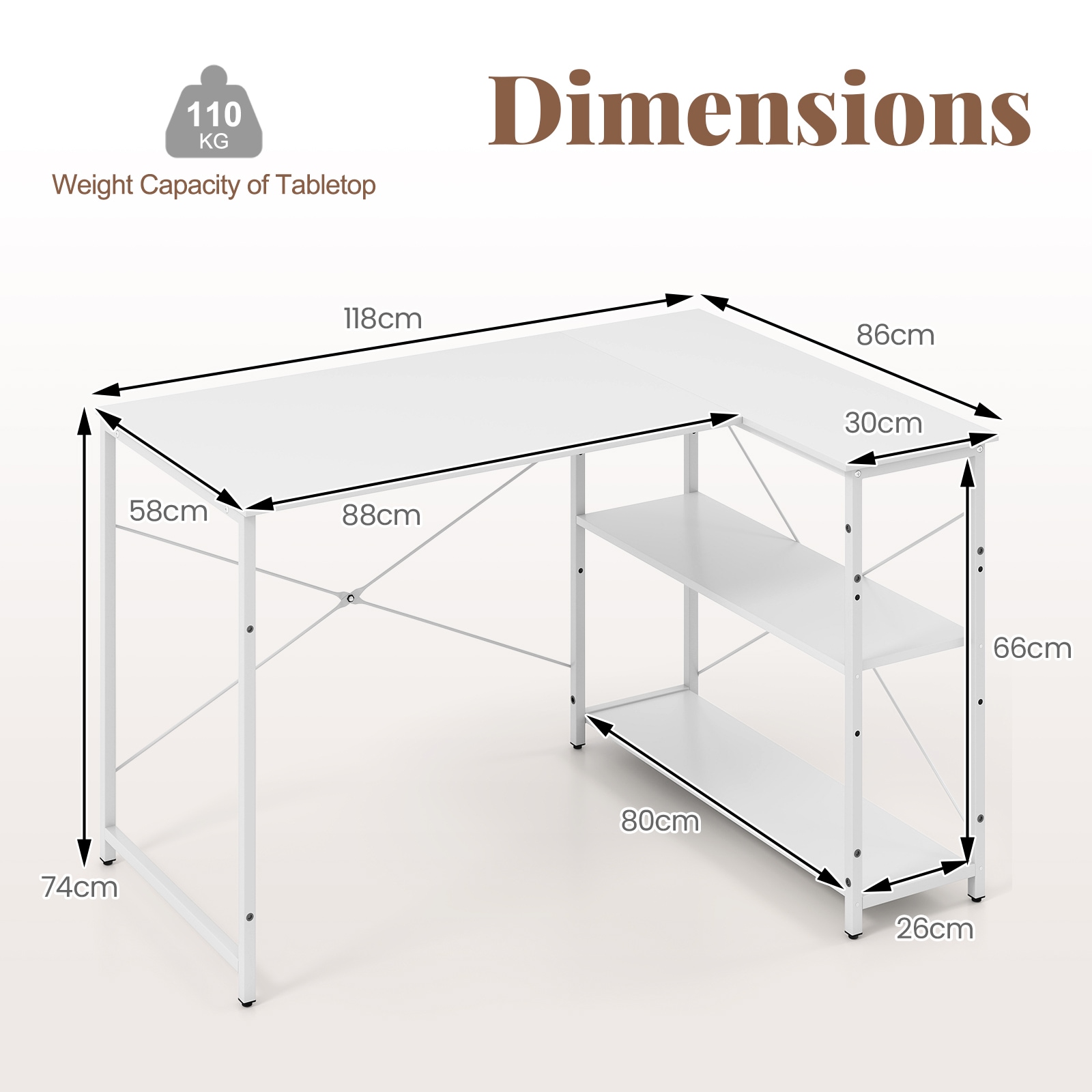 COSTWAY L-shaped Computer Desk Reversible Corner Desk White - Tesco ...
