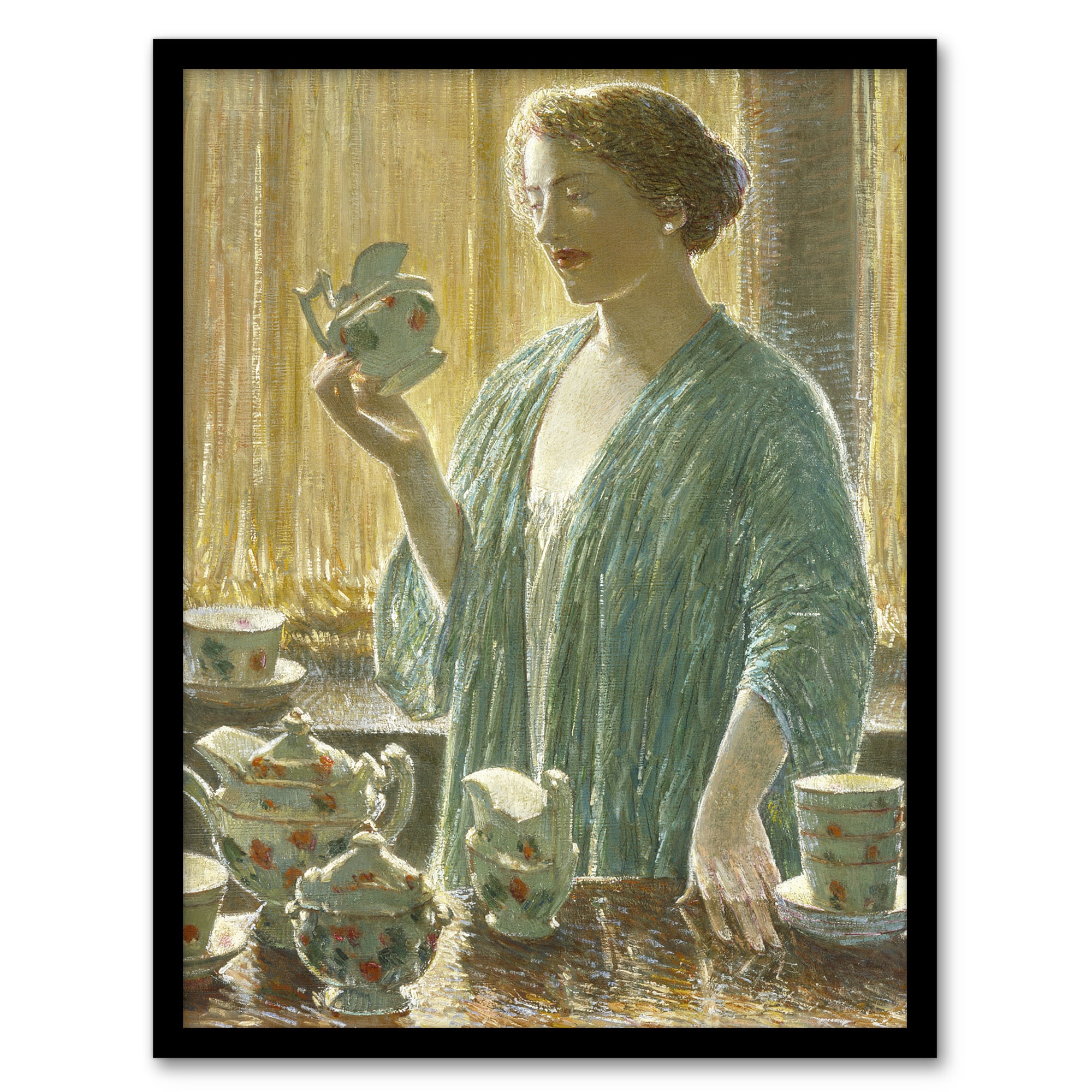 Strawberry Tea Set Domestic Scene Hassam Framed Wall Art Print 12X16 ...