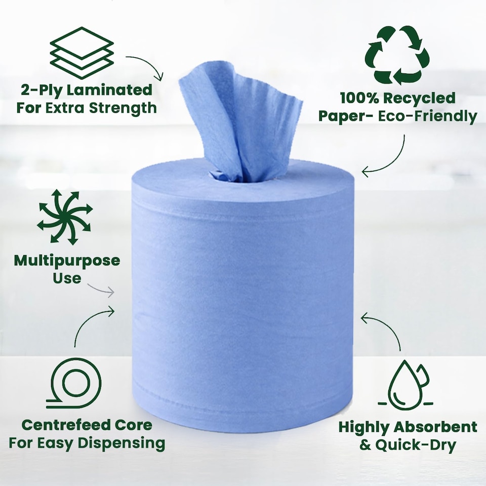 ECONX Pack of 6 Blue Centrefeed Rolls 2-Ply Paper Towel 150m Length ...