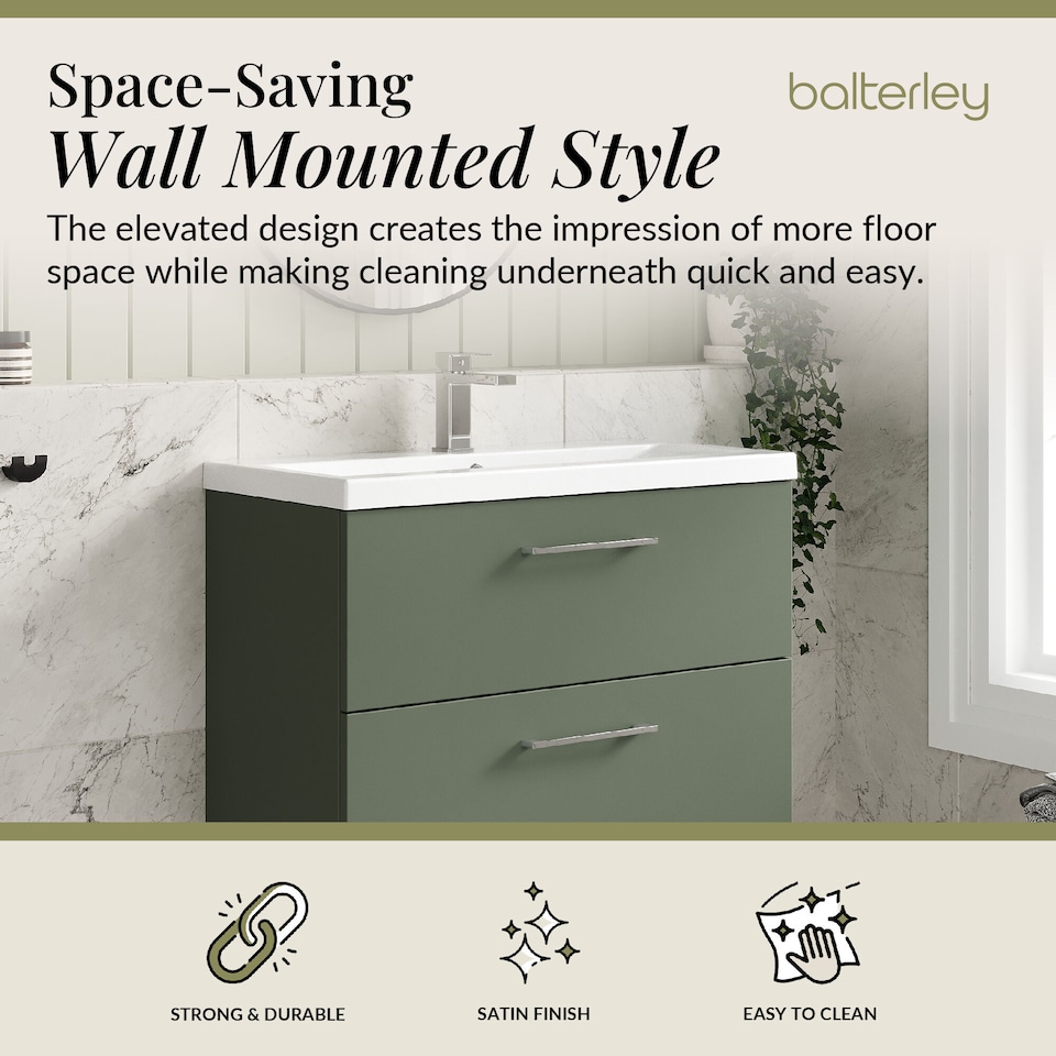 Balterley Bathroom Rectangular Wall Hung 2 Drawer Vanity Unit with Mid ...