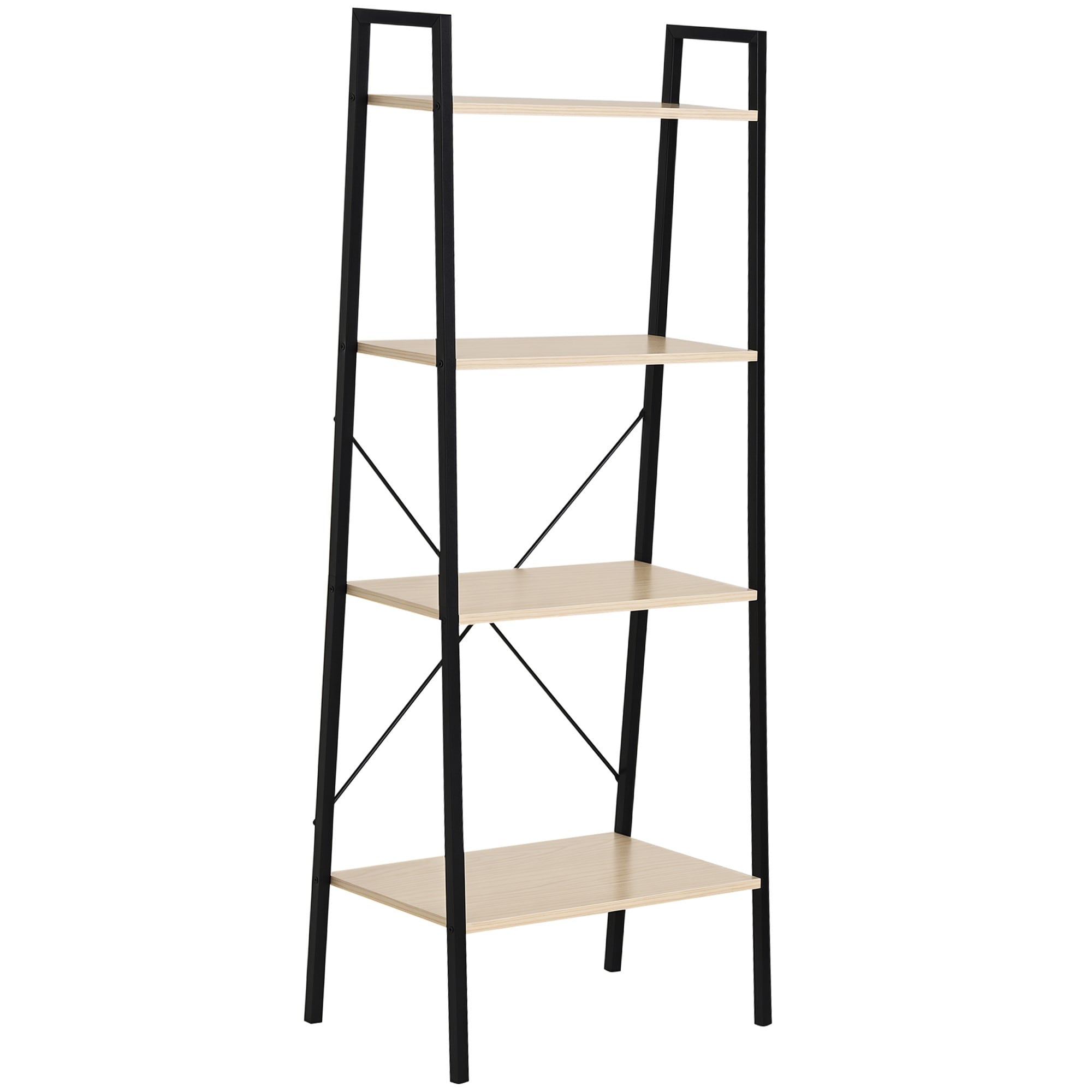 HOMCOM Ladder Shelf, Bookshelf, 4-Tier Industrial Storage Rack for ...