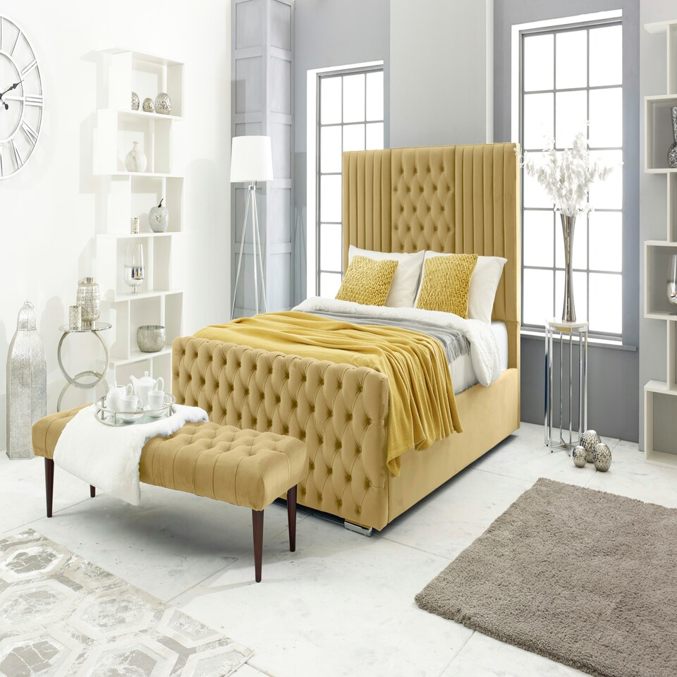 Lorina Plush Small Double Bed Frame - Beige - Tesco Groceries