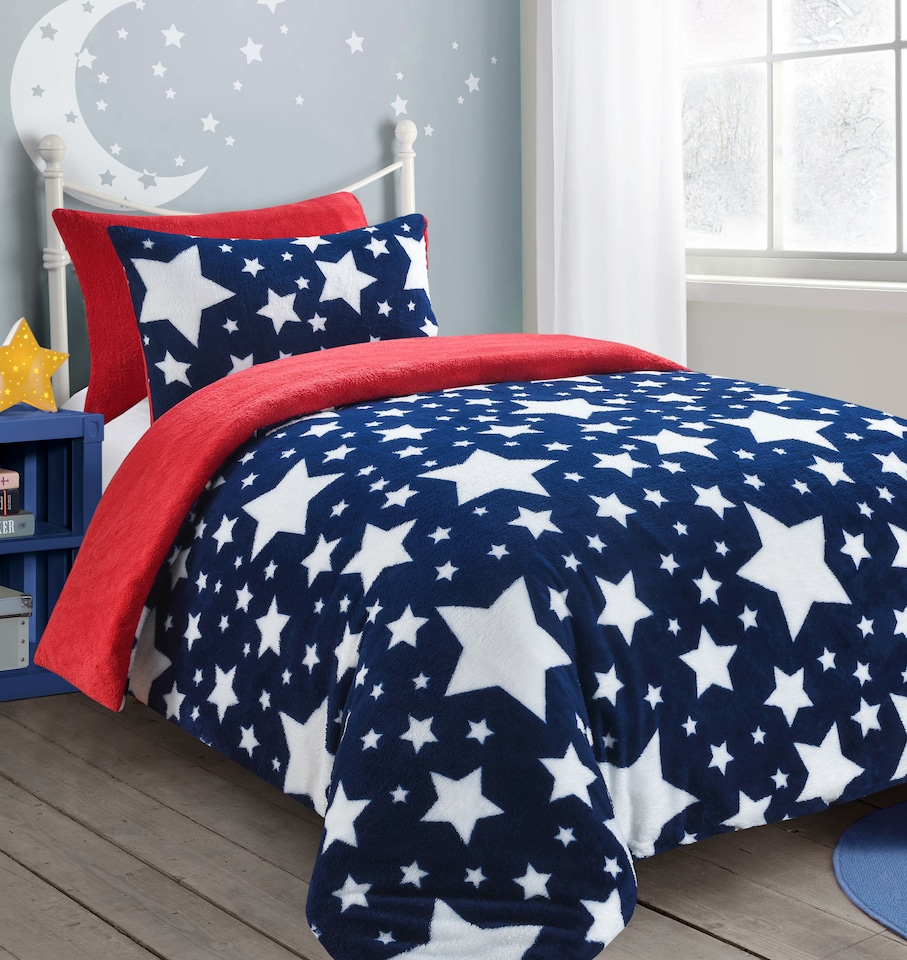 Homes Linen Teddy Star Fleece Duvet Cover Set Soft Cosy Warm Kids ...