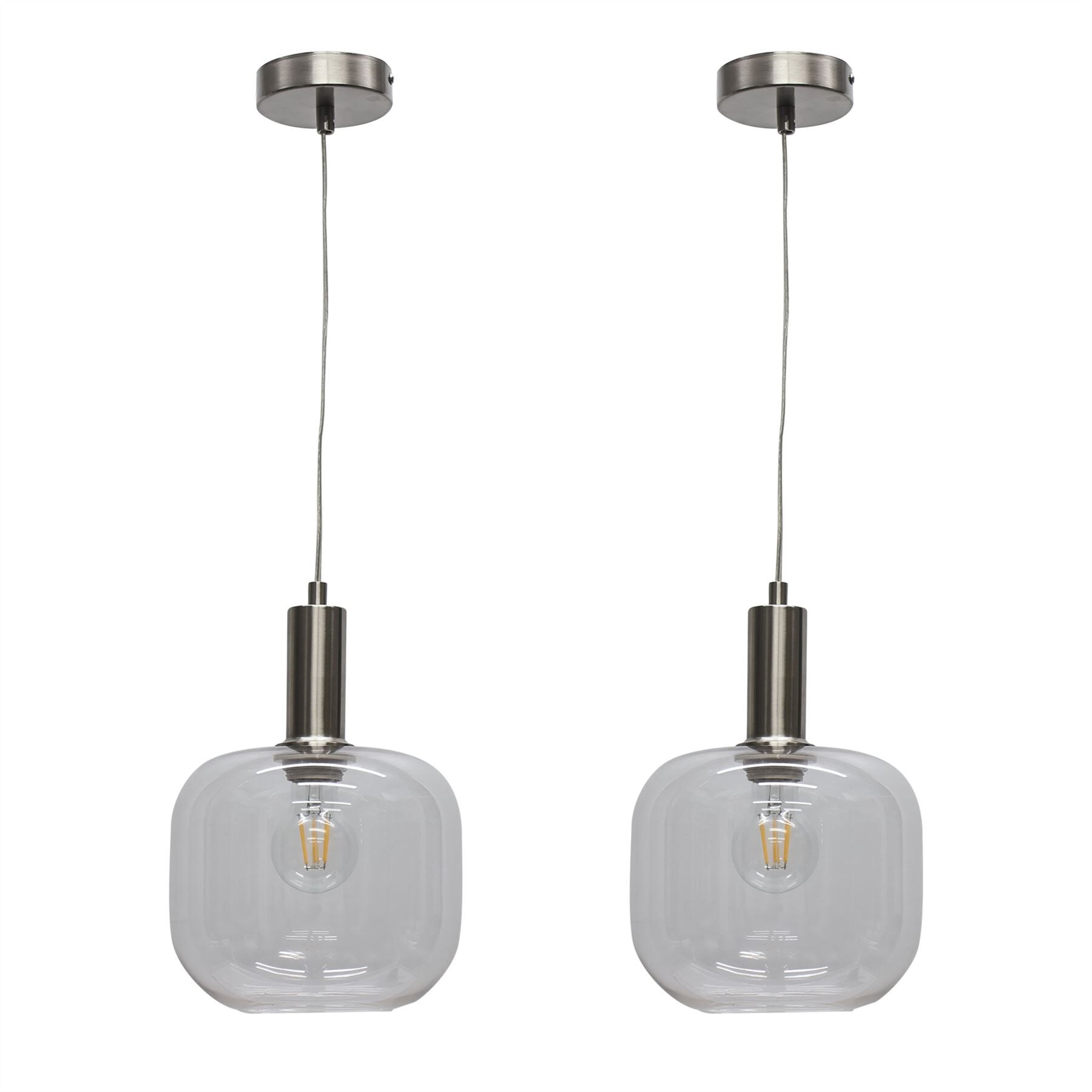 Set of 2 Bletch - Clear Glass Satin Nickel Deco Pendant Fittings ...