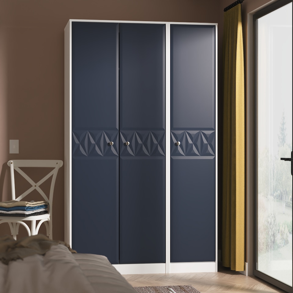 Memphis Tall Triple Wardrobe in Indigo Matt & White Matt (Ready ...