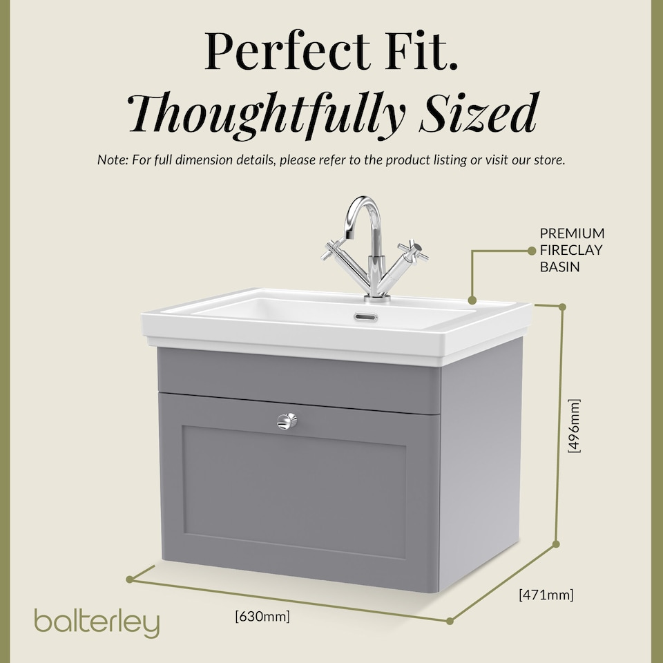 Balterley Classic Traditional Bathroom Wall Hung 1-Drawer Vanity Unit ...