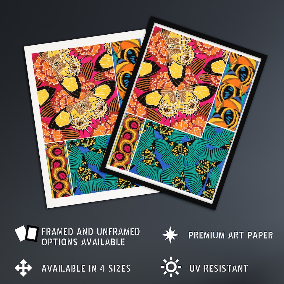 Vintage Vibrant Butterflies Pattern Vintage Wall Art Print Seguy 18x24 ...