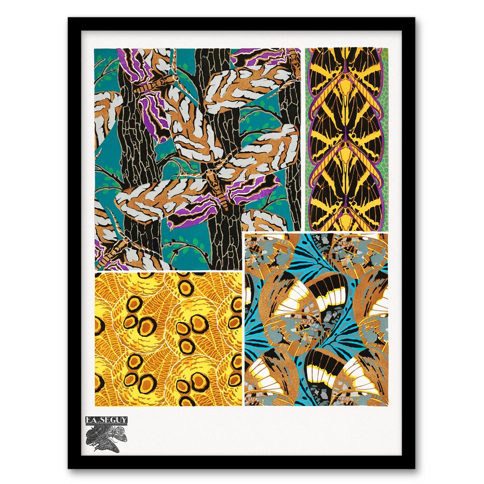 Eugene Seguy Framed Wall Art Colourful Vintage Butterfly Pattern Home ...