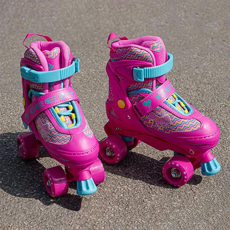 The Magic Toy Shop Kids Pink Adjustable Quad Roller Skates Small UK 11 ...