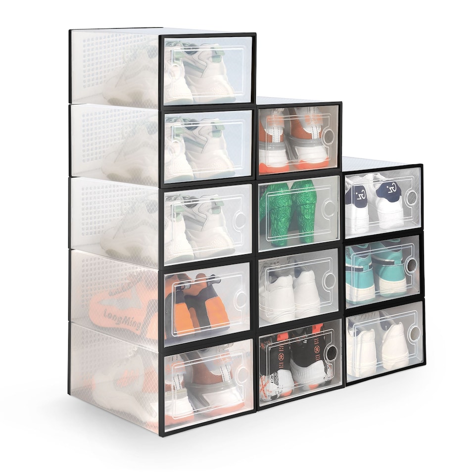Keplin Stackable Plastic Shoe Storage Boxes 12 Pack Organiser 33 x 23 x ...