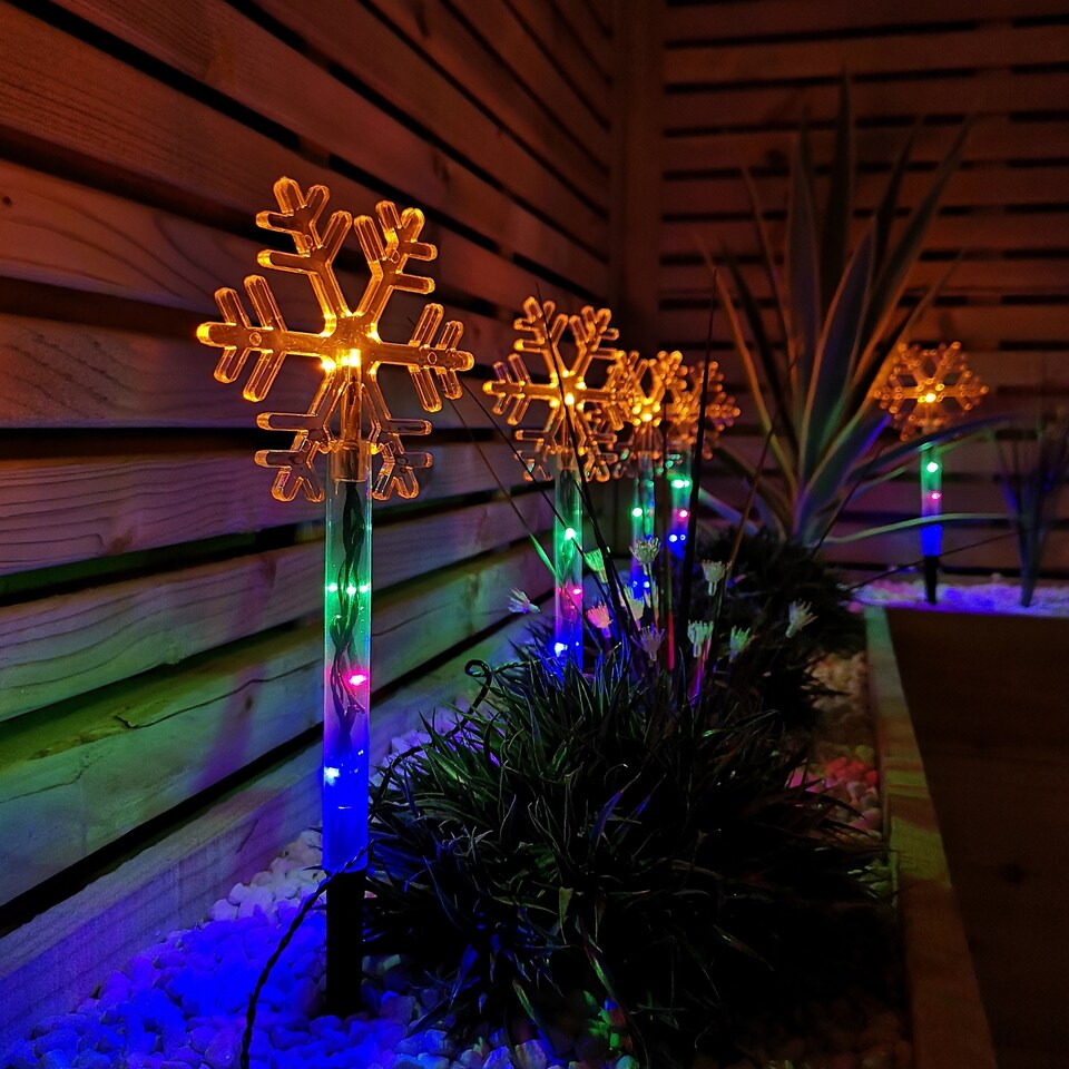 Set of 8 Battery Operated LED Multi Coloured Snowflake Path Lights ...