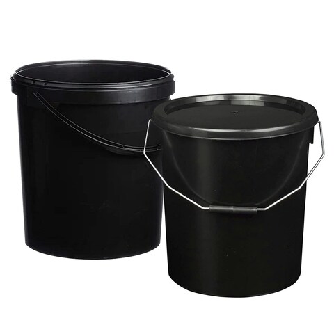 5 x 25 Litre Strong Black Plastic Hard Wearing Plastic Buckets Complete ...