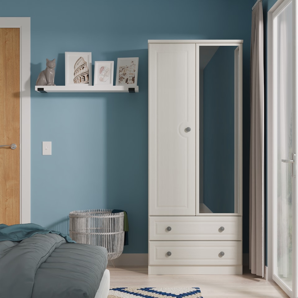 Stirling 2 Drawer Double Mirrored Wardrobe in Grey Ash (Ready Assembled ...