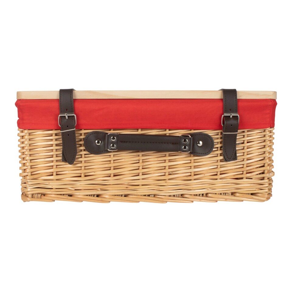 36cm Buff Red Lined Willow Empty Picnic Basket with Pinewood Lid ...