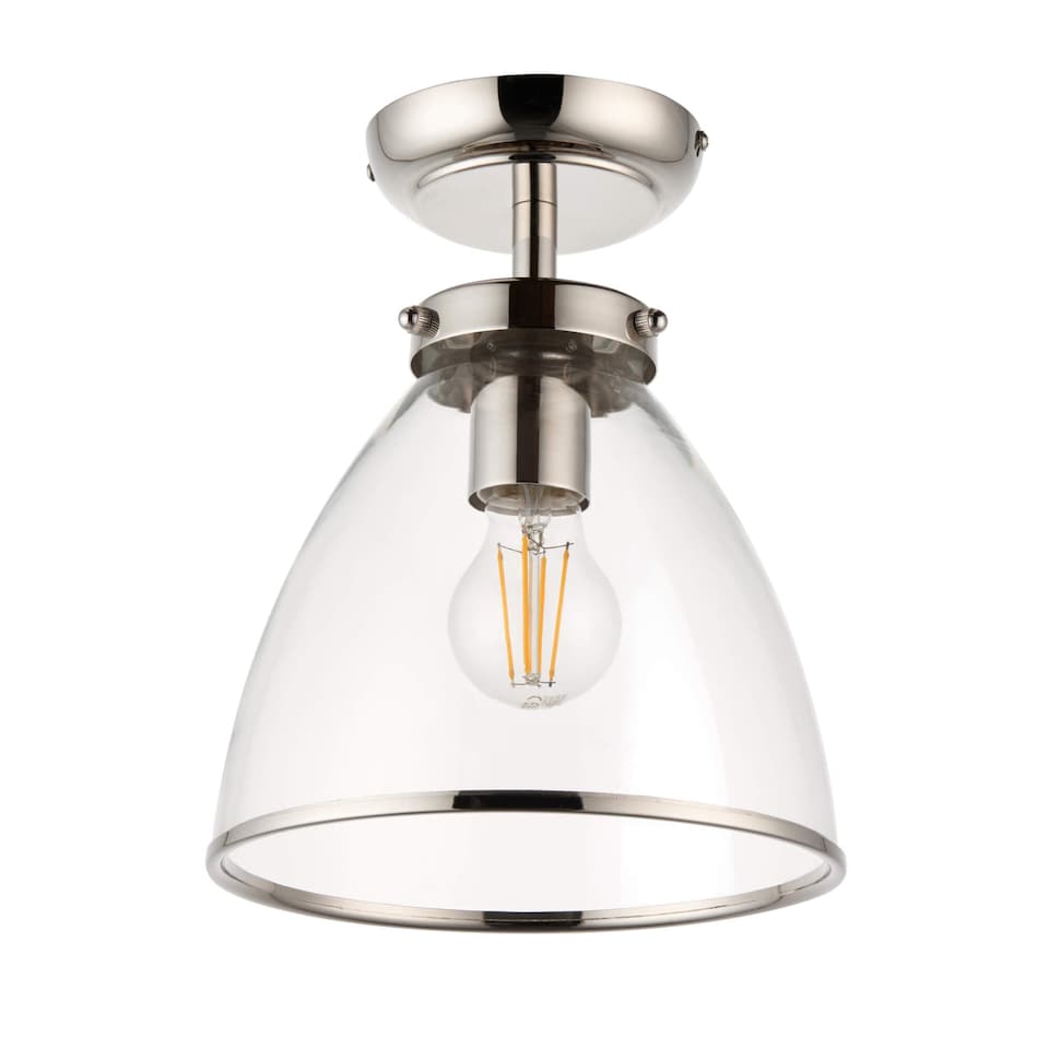 Brunswick Satin Nickel and Clear Glass Semi-Flush Ceiling Light - Tesco ...