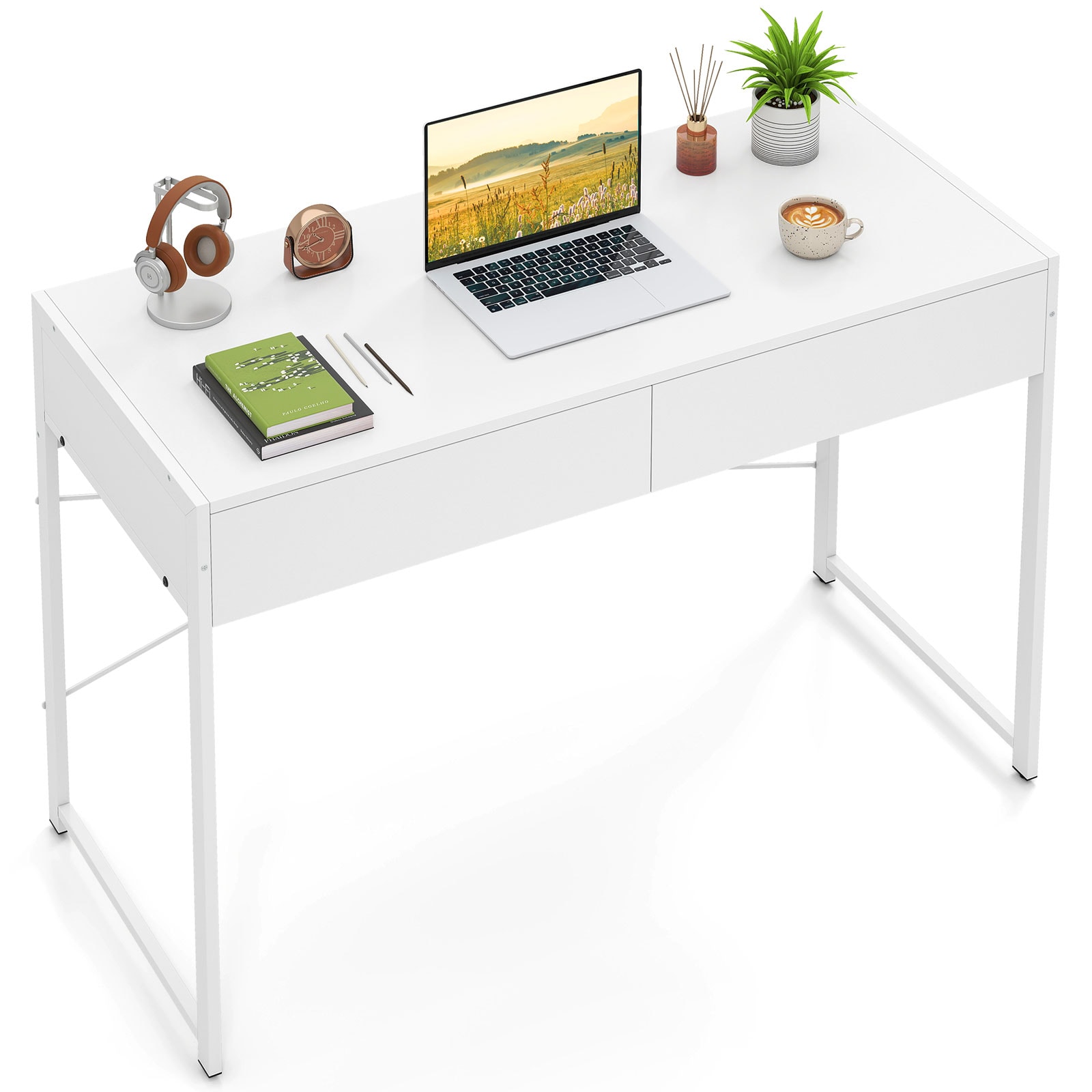 COSTWAY Computer Desk Compact Writing Desk White - Tesco Groceries