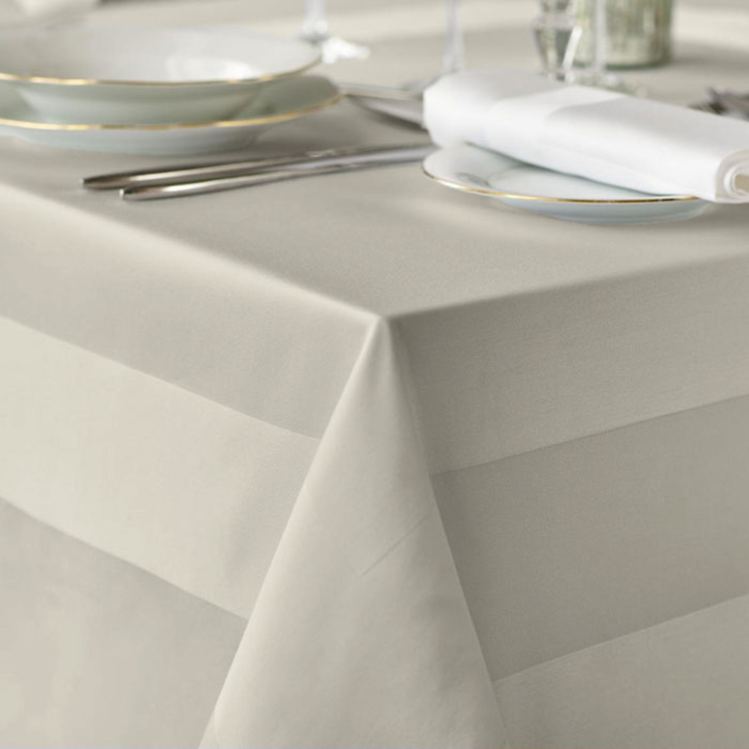 Luxury Cotton Satin Band Tablecloth | Cream | Ivory | 180 x 180cm ...